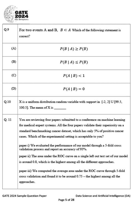 gate 2024 data science and artificial intelligence da sample question
