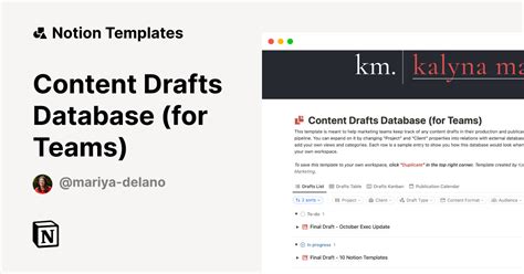 Content Drafts Database For Teams Template By Mariya Delano Notion