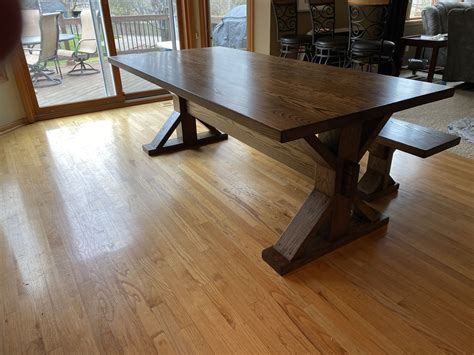 Custom Stained Red Oak X Trestle Table — Anderson Woodworking