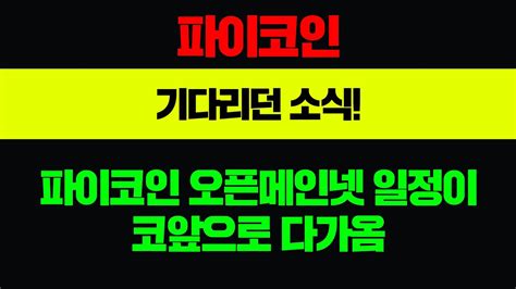 기다리던 소식 파이코인 오픈메인넷 일정이 코앞으로 다가옴 Youtube