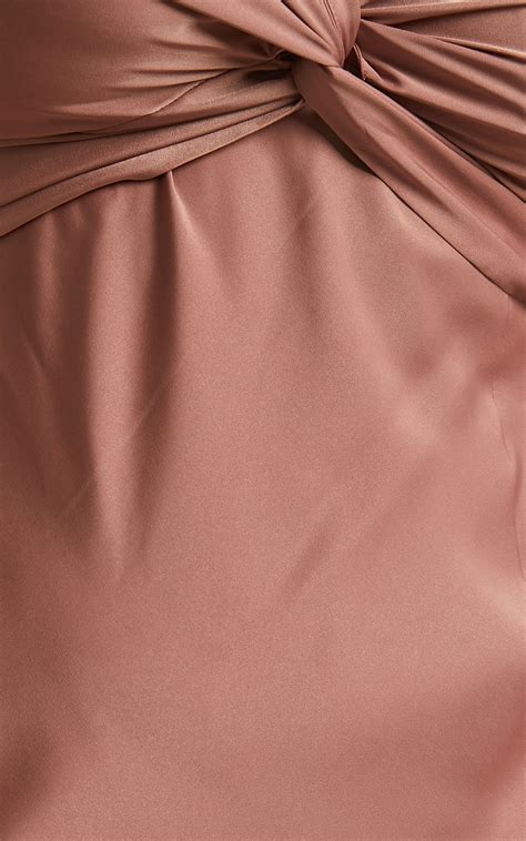 Gemalyn Maxi Dress Twist Front Thigh Split Dress In Dusty Rose