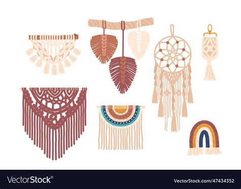 Handcrafted Macrame Decor Set Featuring Intricate Vector Image