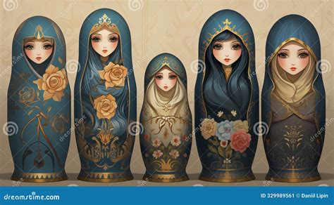 A Collection Of Vintage Hand Painted Nesting Dolls Digital Concept