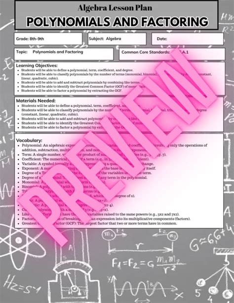 Polynomials And Factoring Pdf Ppt Algebra Lesson Plan By Scholastic Champions