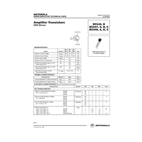 Bc546b Motorola Npn Transistor Datasheet