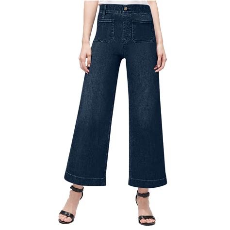 Dxhmoneyhx Women Seamed Front Wide Leg Jeans Elastic Waist Stretch