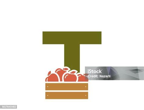 Lettre T Avec Caisse De Pommes Symbole Du Logo De Lalphabet Des Fruits