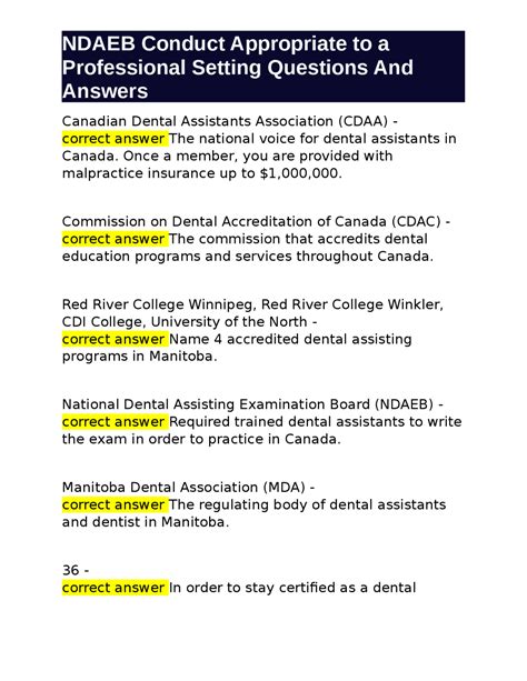 Ndaeb Professional Conduct Questions And Answers For Dental Professionals In Canada Exams