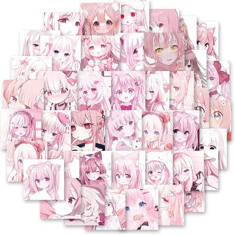 Uoyyelly 62 Pcs Pink Japanese Anime Girls Headshot Stickers