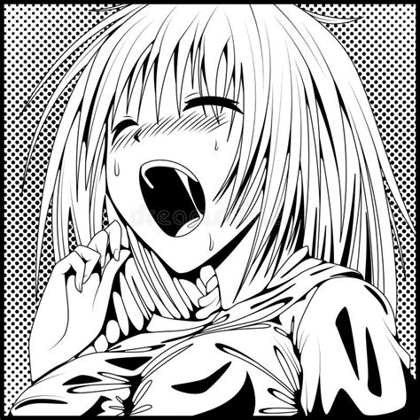 Black Vector Art Girl With Manga Ahegao Face Emotion Hand Drawn Art For T Shirts Isolated On