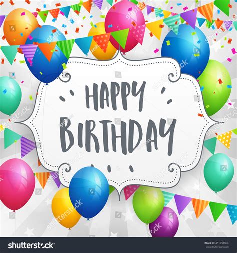 Birthday Greeting Card Balloons Flags Confetti Stock Vector Royalty
