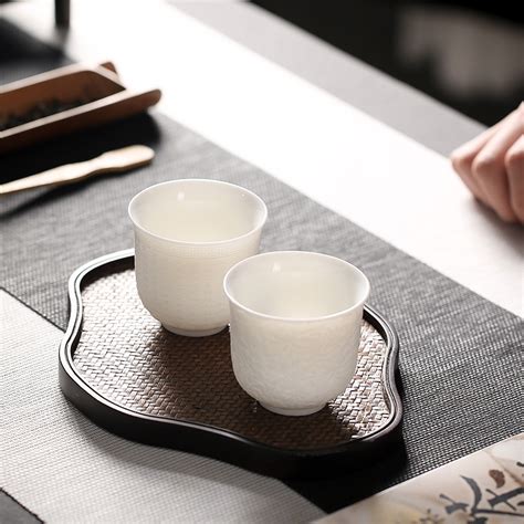 偲逸浮雕陶瓷心经杯玉瓷茶杯功夫茶具水杯通透白瓷禅意茶杯家用 虎窝淘