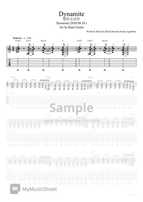 BTS 방탄소년단 Dynamite Acoustic Ver Tab 단선 악보 by Rami Guitar