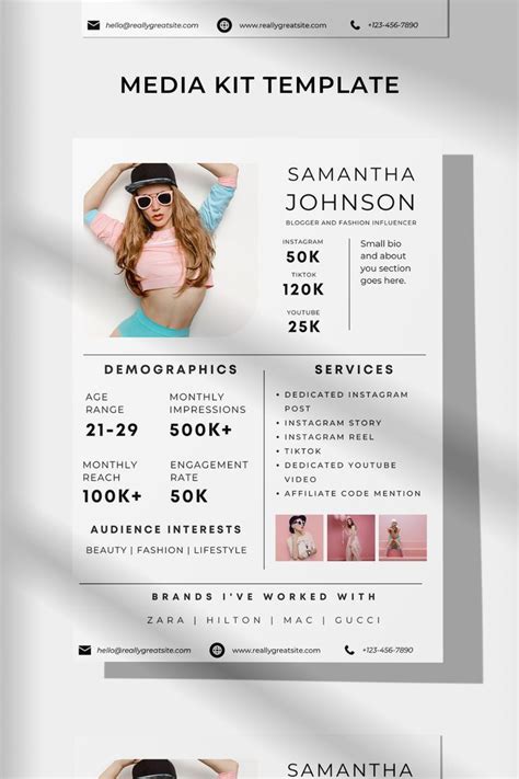 1 Page Media Kit Template Canva Template Blogger Media Kit Instagram