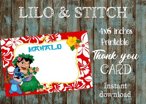 Printable Lilo And Stitch Thank You Card Lilo And Stitch Etsy