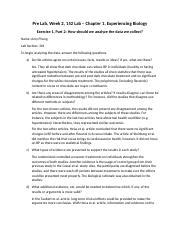 PreLab Exp Bio Questions Ex1Part2 Docx Pre Lab Week 2 152 Lab Chapter 1 Experiencing Biology
