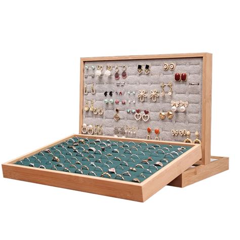 Bandeja De Anillos De Bamb 100 Rejillas Escaparate De Joyer A