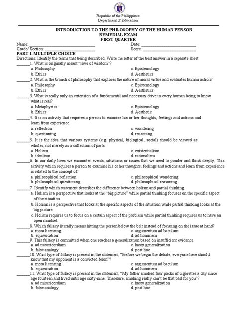 Remedial Exam Pdf Thought Epistemology