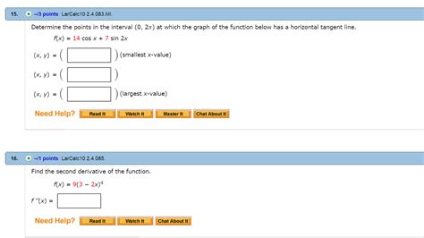 Solved Evaluate The Derivative Of The Function At The Given Chegg