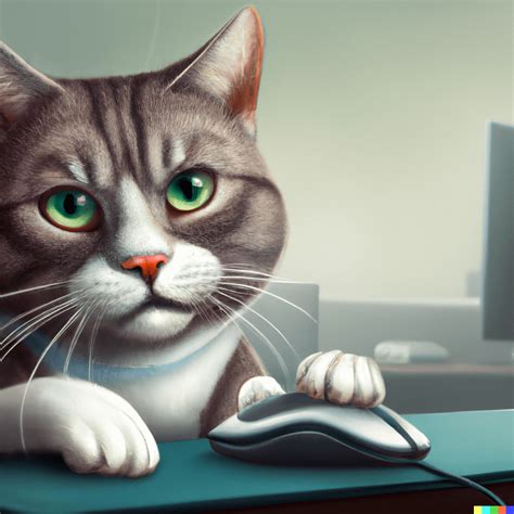 A Cat Working An Office Job His Computer Mouse Looks Like A Real Mouse