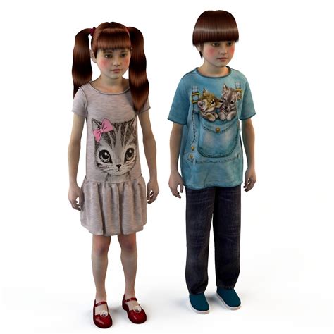 소년 소녀를 위한 아동복 티셔츠 청바지 16 3d 모델 39 Obj Fbx Max Free3d