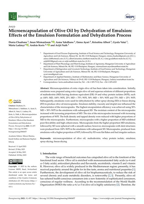 Pdf Microencapsulation Of Olive Oil By Dehydration Of Emulsion