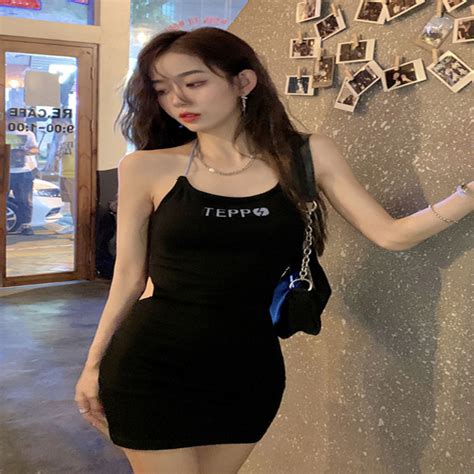 제이와이컴퍼니98 커넥티 홀터넥 미니원피스 레터링 뒷트임 나시드레스 데일리룩 3793