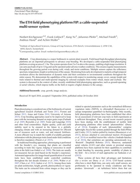 Pdf The Eth Field Phenotyping Platform Fip A Cable Suspended Multi Sensor System