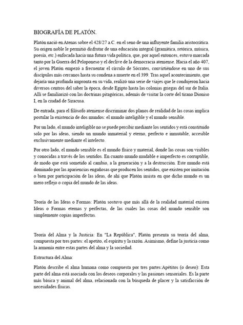 Biografía De Platón Pdf Platón Conocimiento