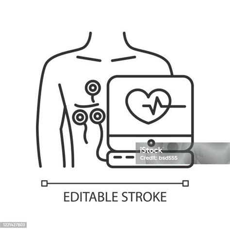 심전도 선형 아이콘입니다 심장 질환 검사 화면의 펄스 속도 심장 의료 절차 가는 선 그림입니다 등고선 기호입니다 벡터 절연 윤곽선 도면 편집 가능한 스트로크 개념에 대한