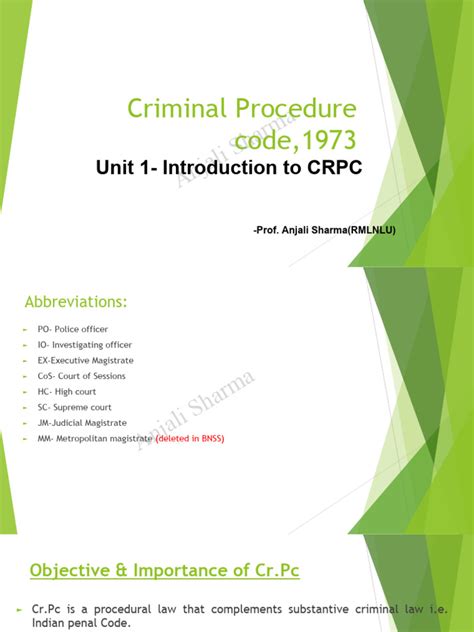 Unit 1 Introduction To Crpc Nmims Pdf Prosecutor Criminal Procedure