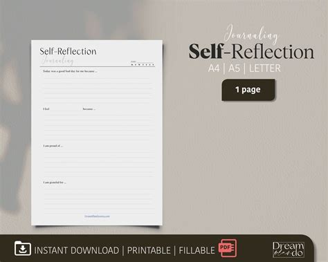 Self Reflection Template Minimal Pdf Fillable Printable Journal Page
