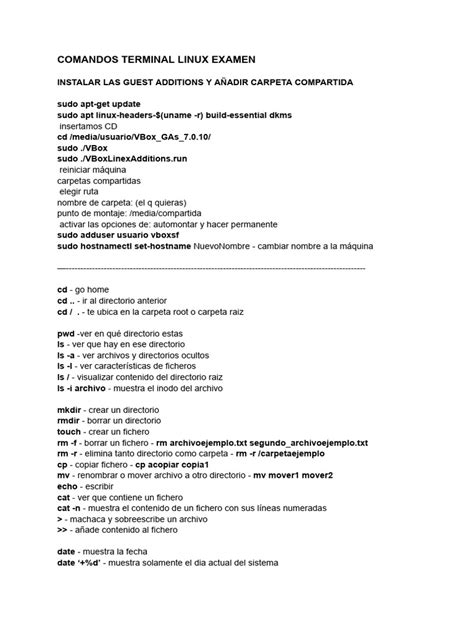 Comandos Terminal Linux Examen Pdf Archivo De Computadora Usuario