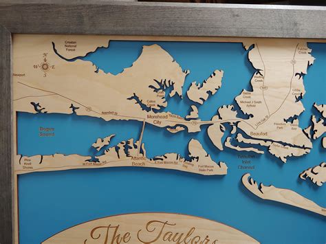 Cape Lookout Southern Outer Banks Nc Laser Cut Wood Map Laser Cut