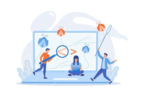 Premium Vector People Catching Bugs On The Laptop Screen With Angle