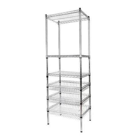 Estante Alta Em Aço Inox Cromada Com Rodas E 6 Prateleiras Em Promoção