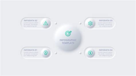 Neumorphic 순서도 인포그래픽 4단계 옵션 부품 또는 프로세스가 포함된 인포그래픽용 크리에이티브 개념 프리미엄 벡터