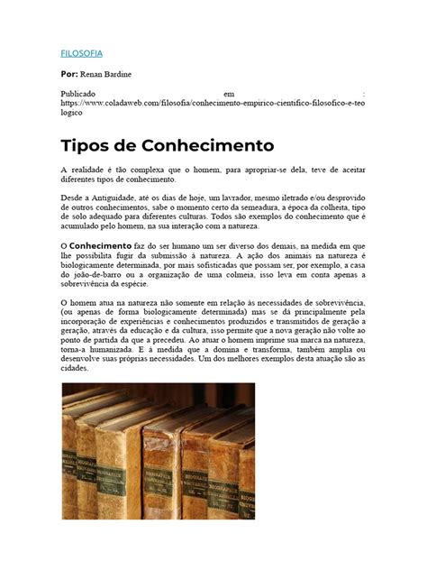 Tipos De Conhecimento Pdf Conhecimento Science