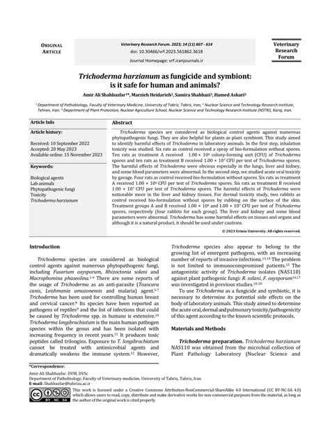 Pdf Trichoderma Harzianum As Fungicide And Symbiont Is It Safe For