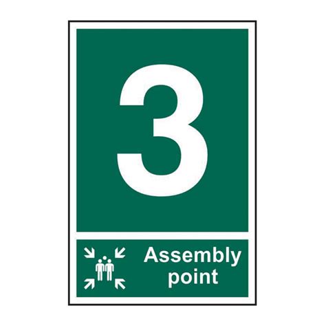 Assembly Point 3 Sign Self Adhesive Semi Rigid Pvc 200mm X 300mm Rsis