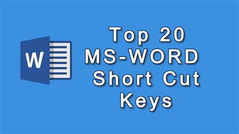 Top 20 MS Word Keyboard Shortcut Keys Best MS Word Keyboard Short Cut