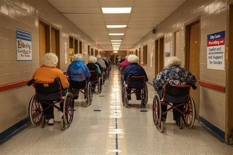 Premium Photo Seniors In Wheelchairs In Nursing Home Corridor