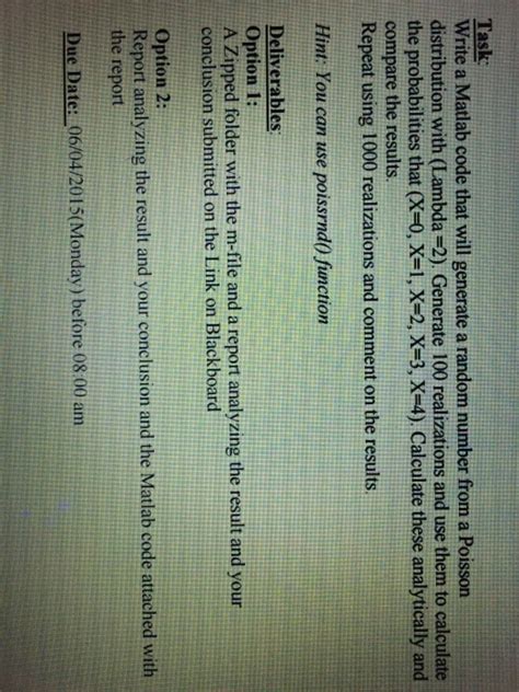 Task Write A Matlab Code That Will Generate A