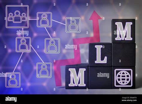 multi level marketing black cubes with abbreviation mlm and globe icon