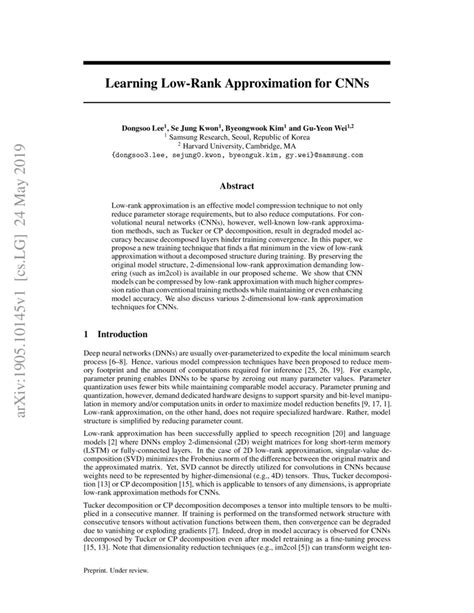 Learning Low Rank Approximation For CNNs DeepAI