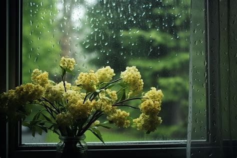 Premium Photo Refreshing Spring Rain On Window Pane