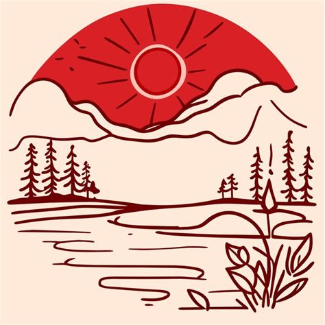 Premium Vector Sunset On Lake Red Sky With Sun Going Down The Pond
