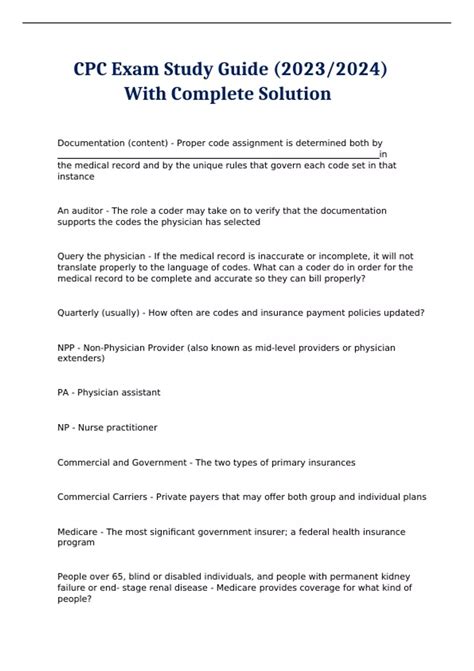 CPC Exam Study Guide With Complete Solution CPC Stuvia US