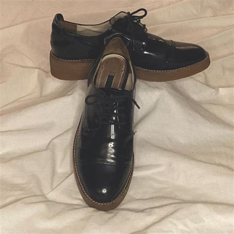 Black Oxford Lace Up Patent Leather Shoes Depop