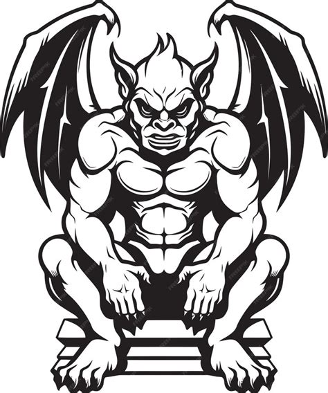 Legendary Guardian Vector Graphics Featuring Gargoyle Full Body Statue